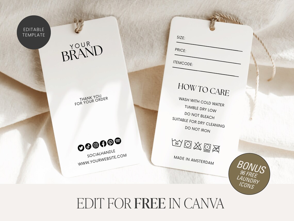 Garment Care Card Template, Custom Care Card, Clothing Care Card, Shirt ...
