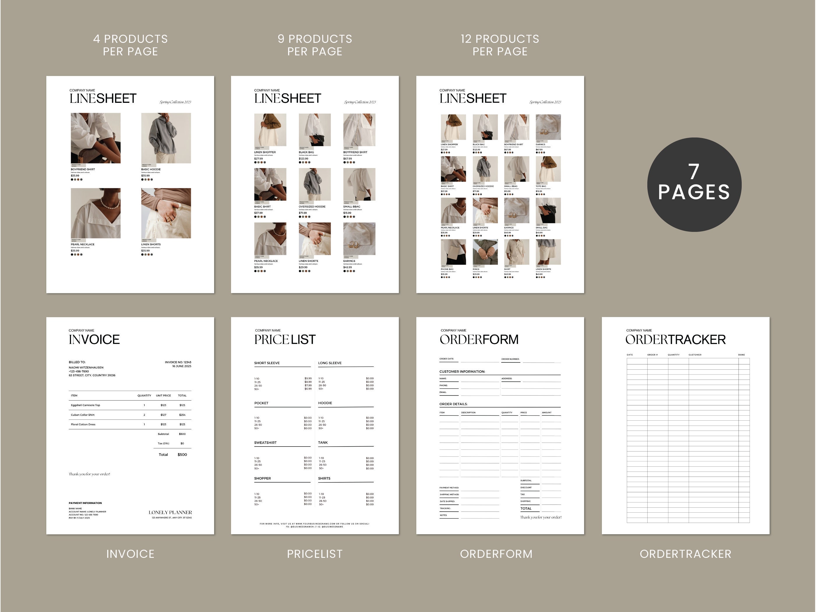 Line Sheet for Wholesale, Price List Template, Editable Template ...