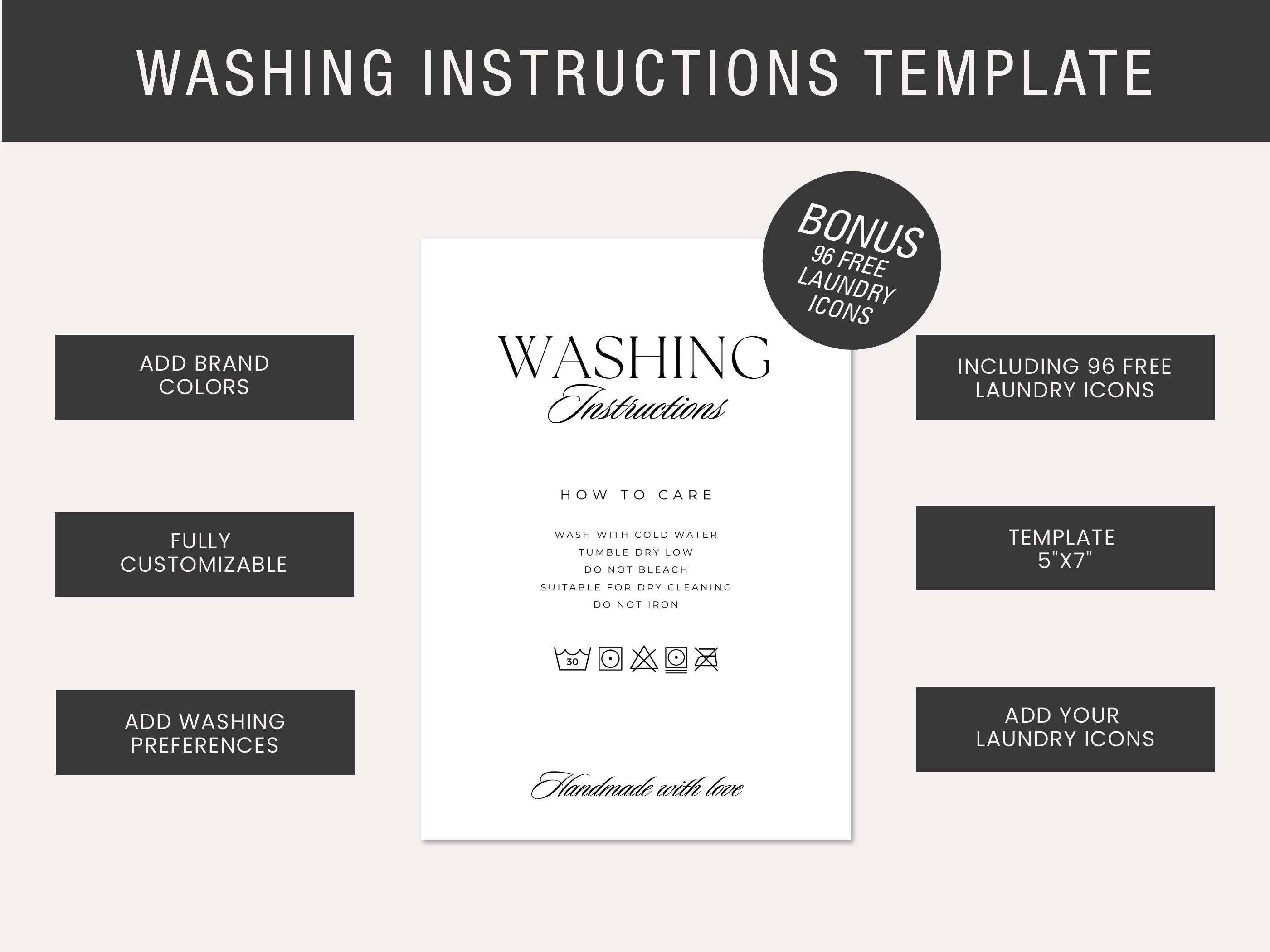 Custom Washing Instructions Template, Clothing Care Card Template ...