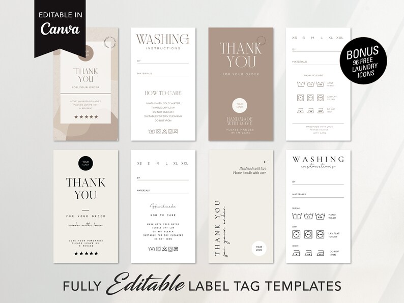 Editable Hanging Tags Template Bundle, Printable Fashion Label Template ...