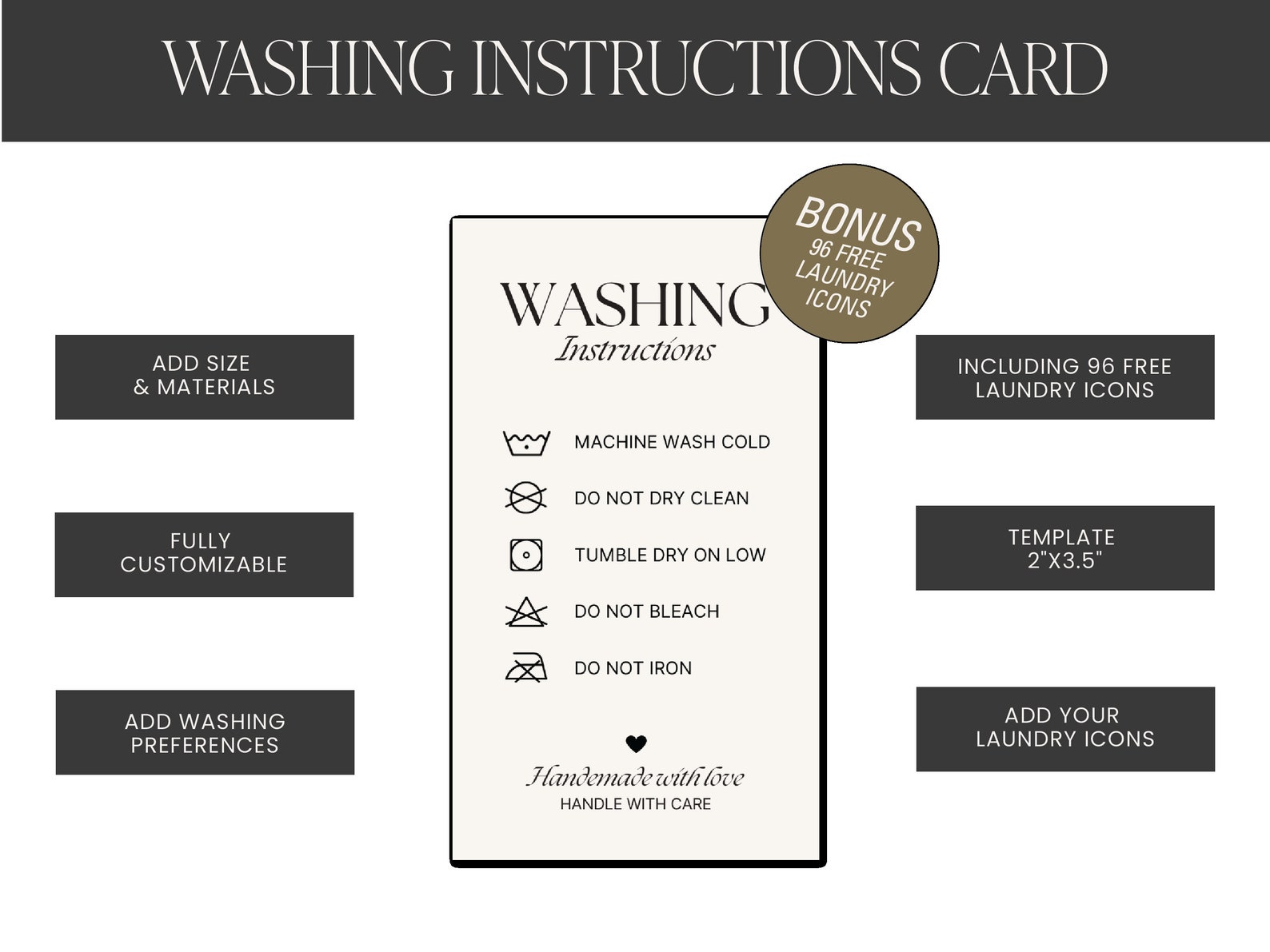Clothing Care Card Template Washing Instructions Shirt Care - Etsy
