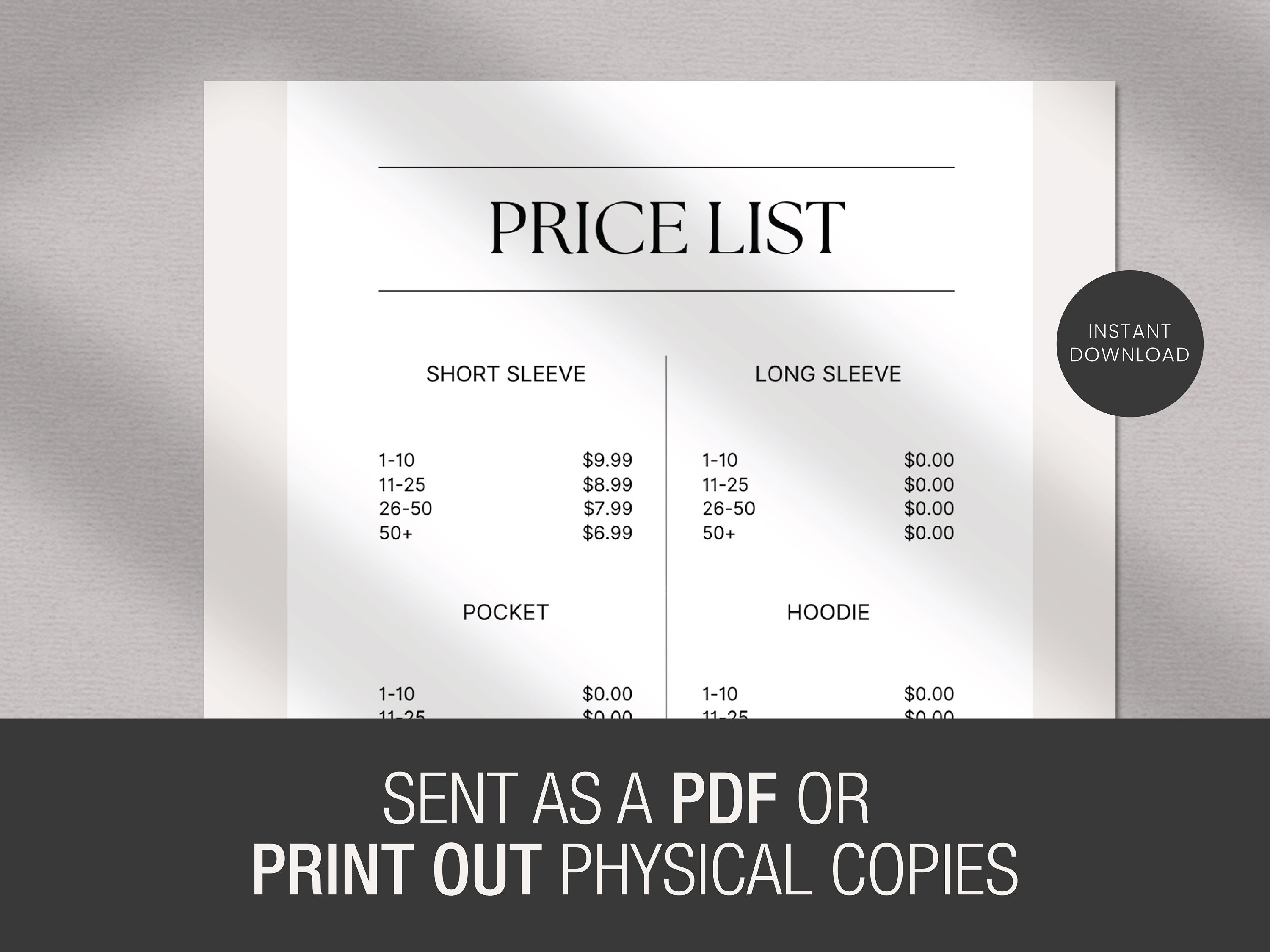 Editable Apparel Price List Template, Small Business Price List, T ...