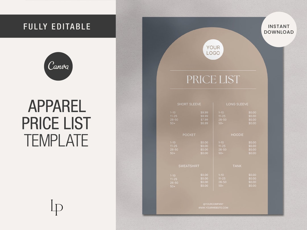 Price List Template, Editable Download Printable DIY, Instant ...