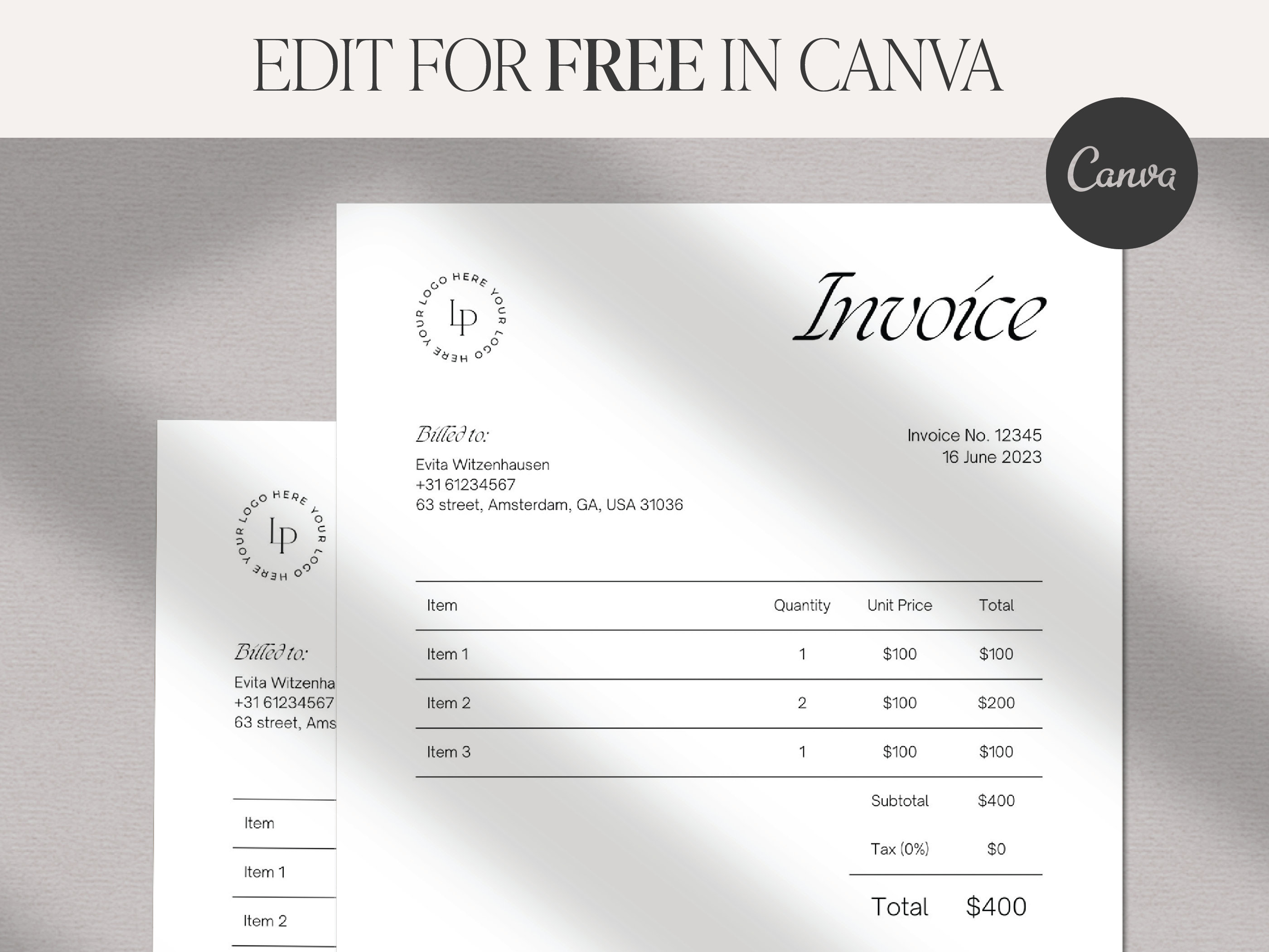 EDITABLE Tshirt Invoice Template, Small Business Invoice, Client ...