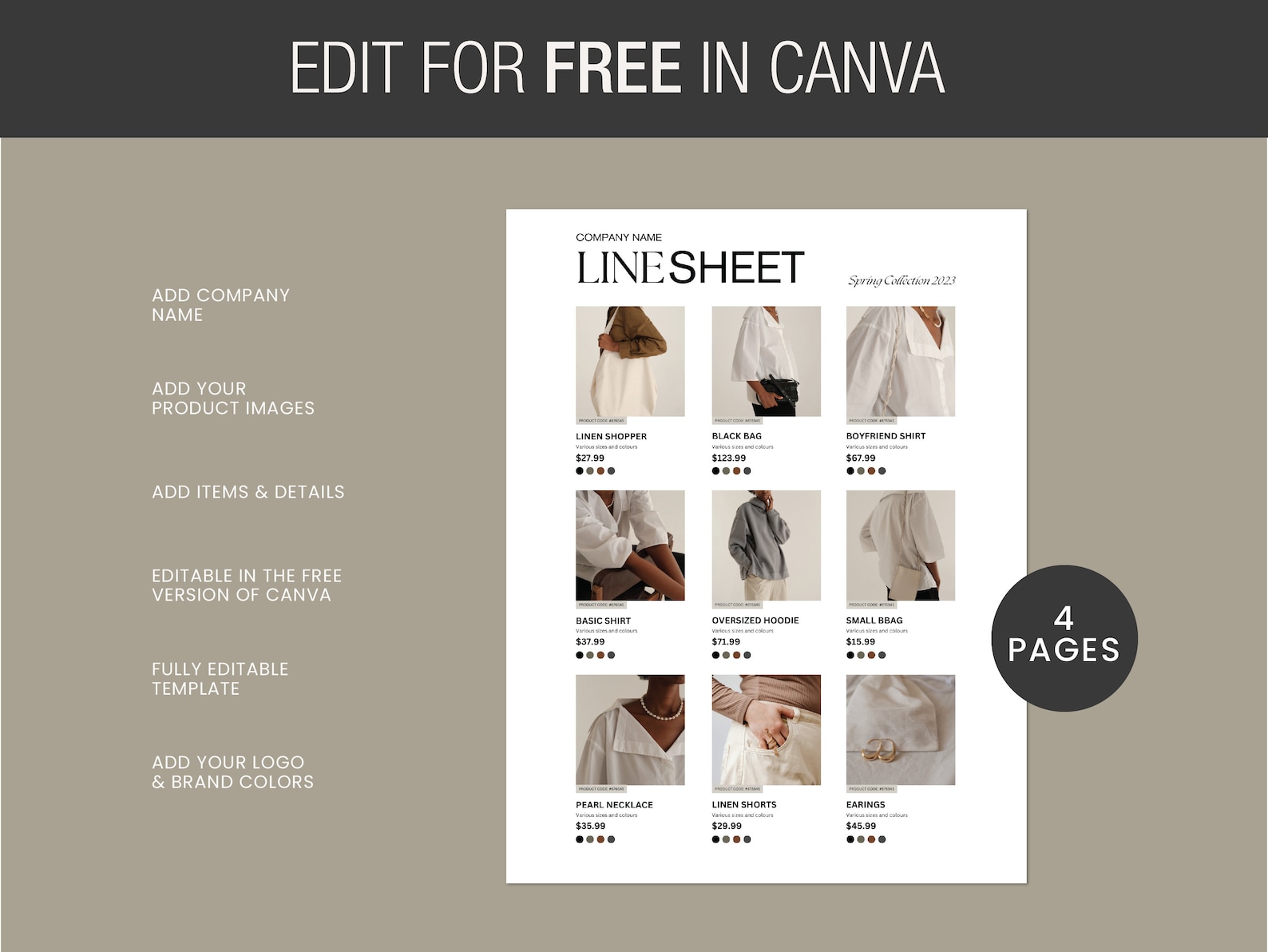Elegant Wholesale Line Sheet Design - Perfect for Boosting Product ...