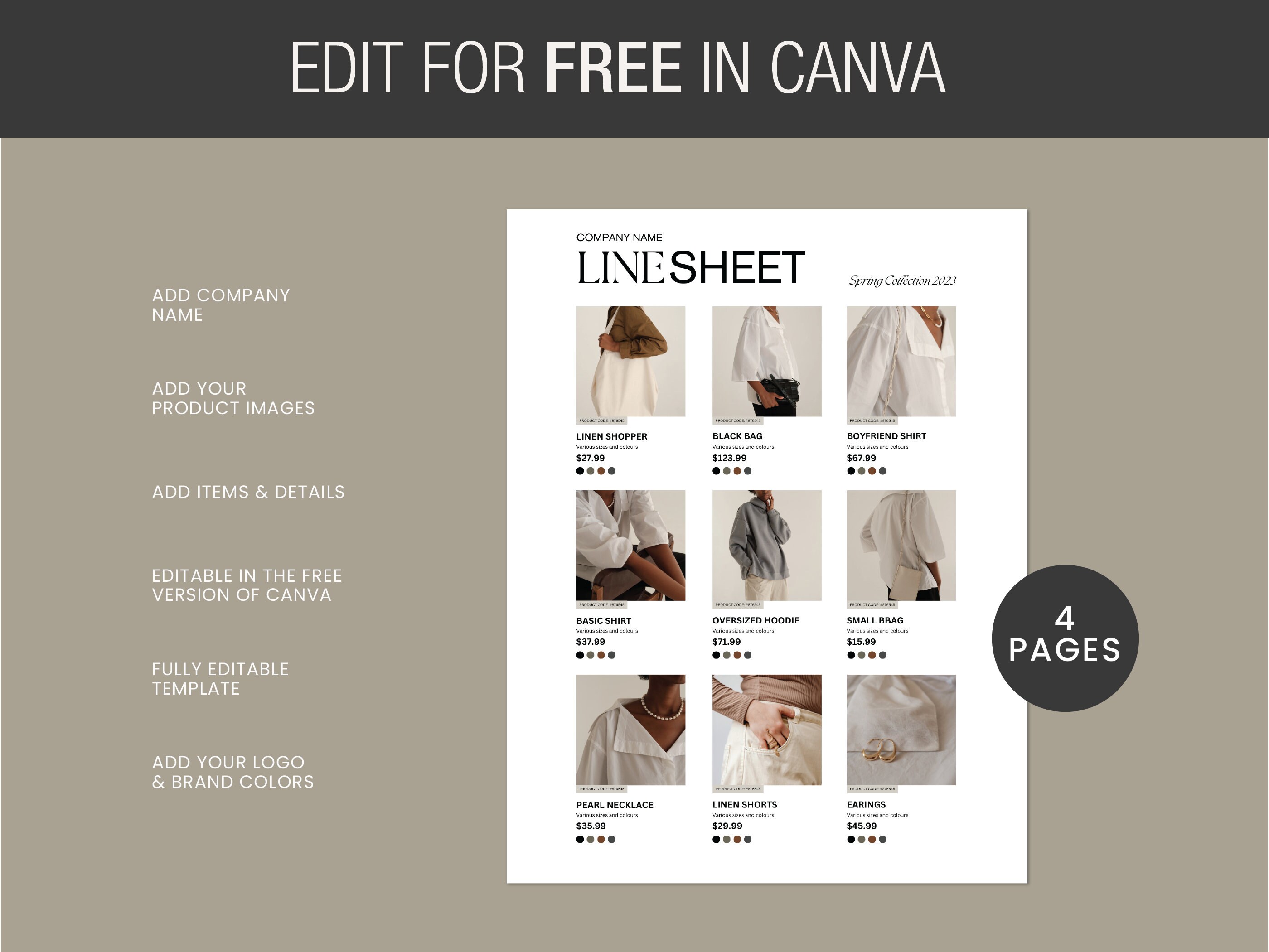 Elegant Wholesale Line Sheet Design - Perfect for Boosting Product ...