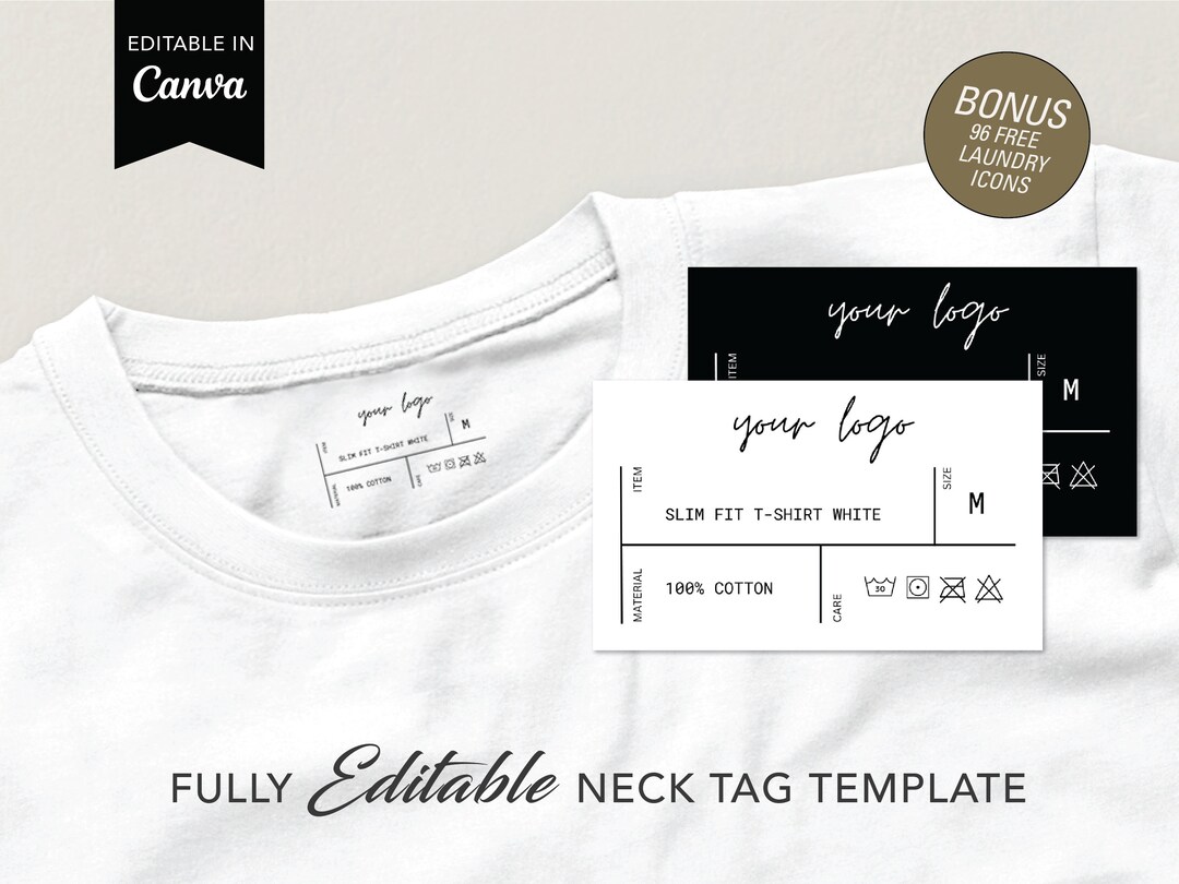 Editable Neck Tag Template DIY Tshirt Neck Label Tags Custom - Etsy