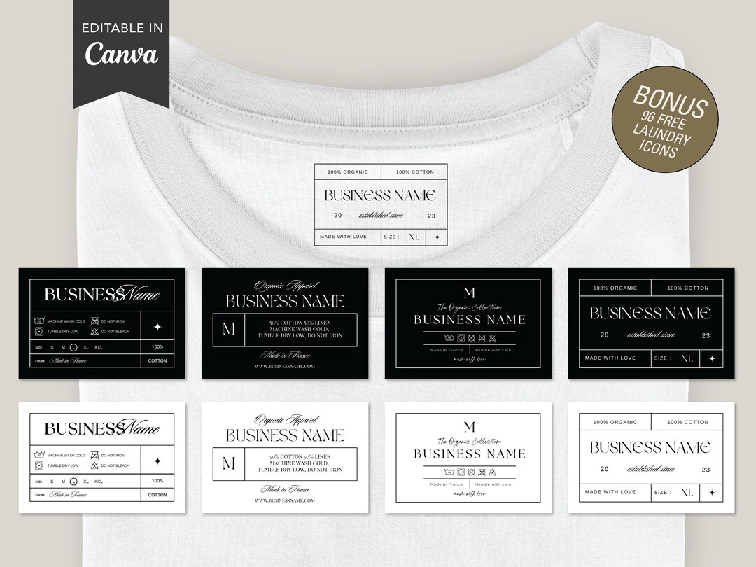 Custom Neck Tag Template, Care Card Bundle, DIY Tshirt Neck Label Tags ...