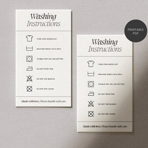 Apparel Care Instructions Card, Shirt Care Card, Small Business ...