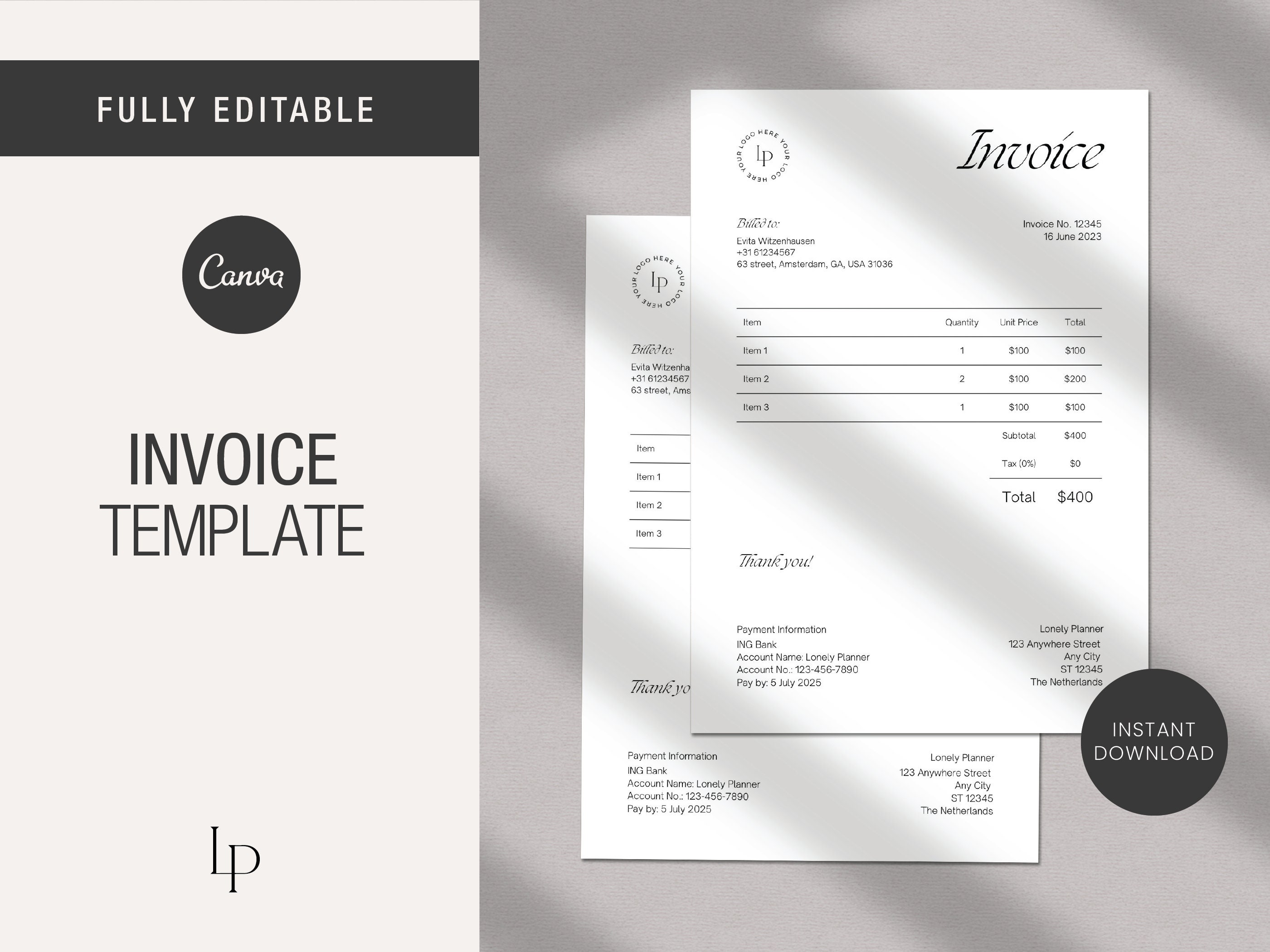 EDITABLE Tshirt Invoice Template, Small Business Invoice, Client ...
