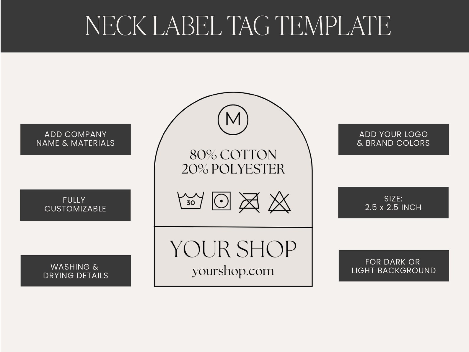 Editable Neck Tag, Clothing Size Label Template, Small Business ...