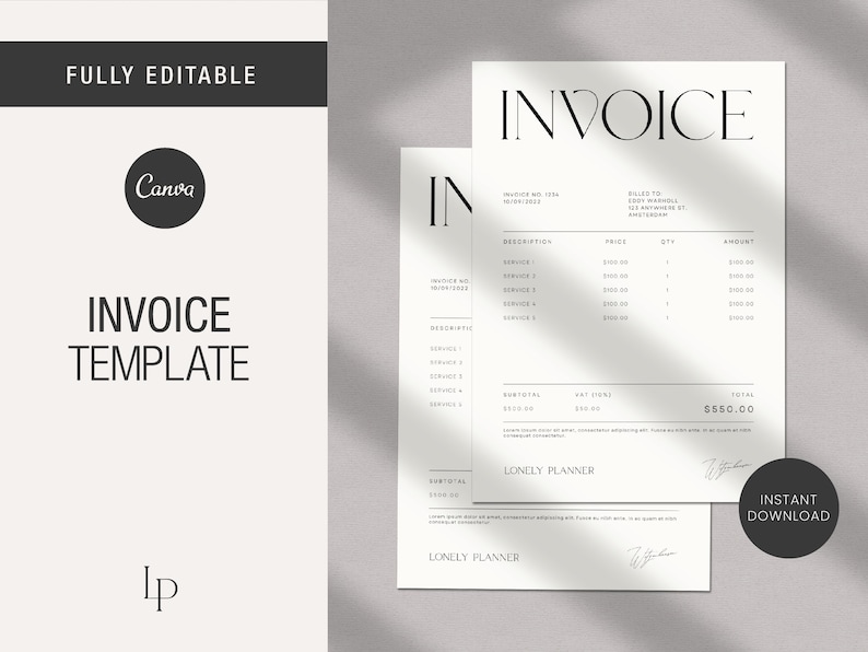 EDITABLE Tshirt Invoice Template, Small Business Invoice, Client ...