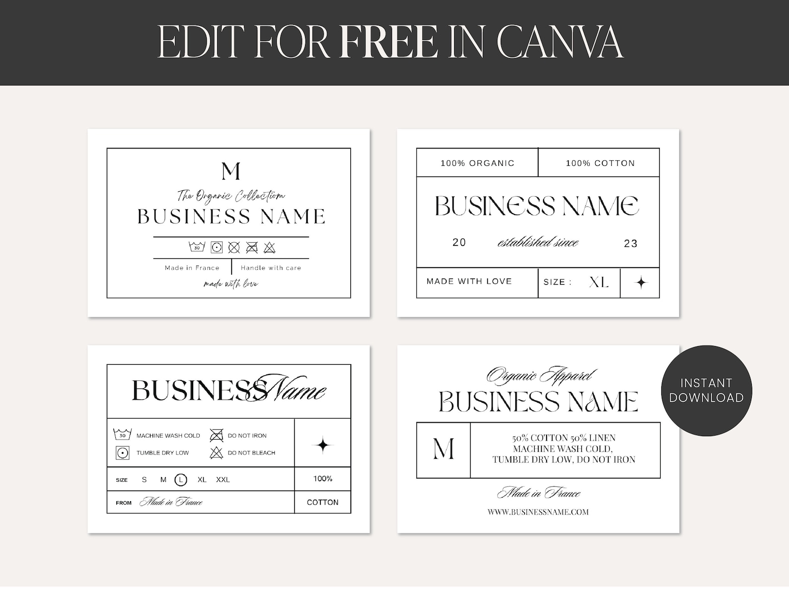 Custom Clothing Tags, Care Card Template Bundle, DIY Tshirt Neck Tags ...