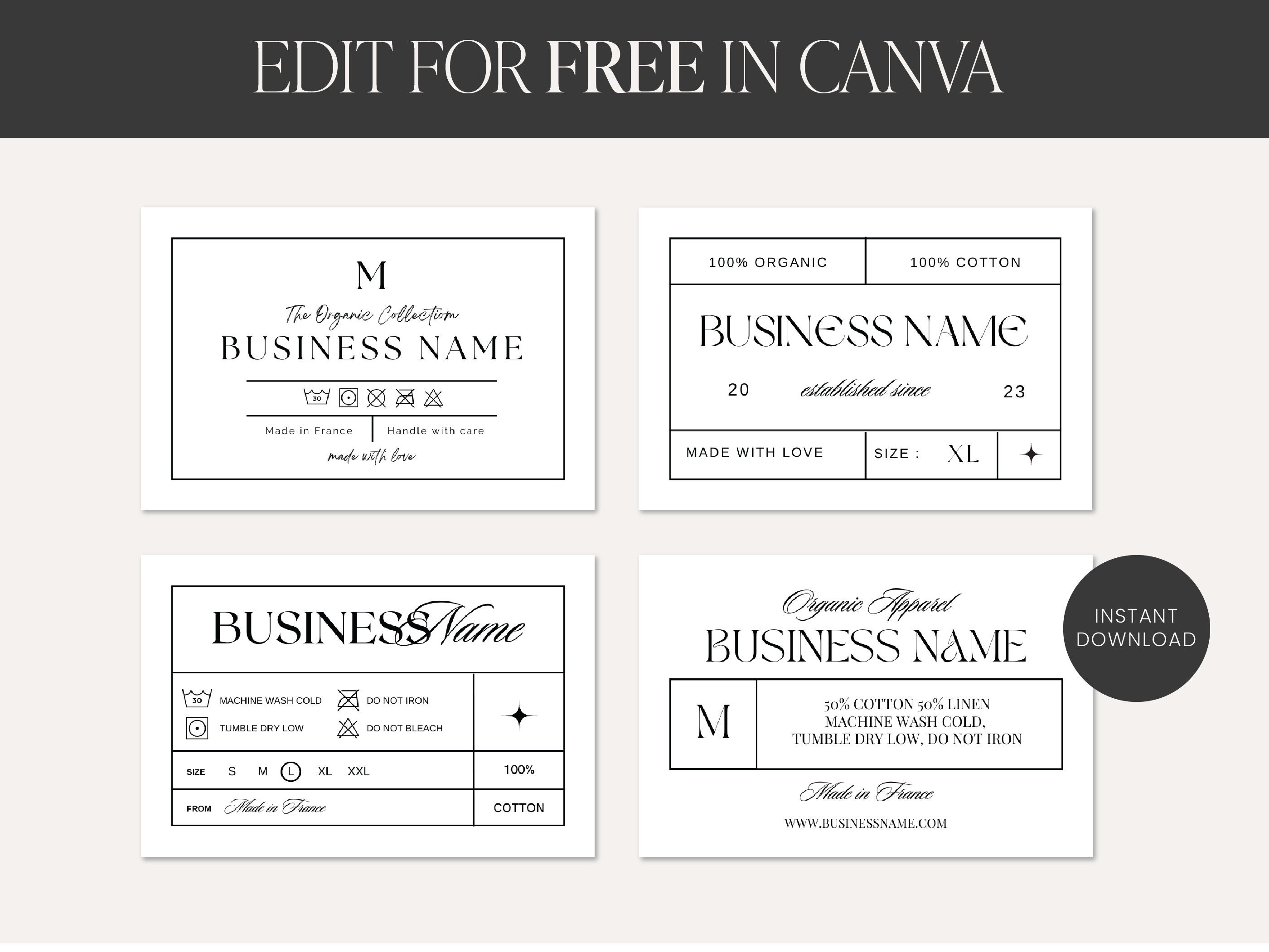 Custom Clothing Tags, Care Card Template Bundle, DIY Tshirt Neck Tags ...