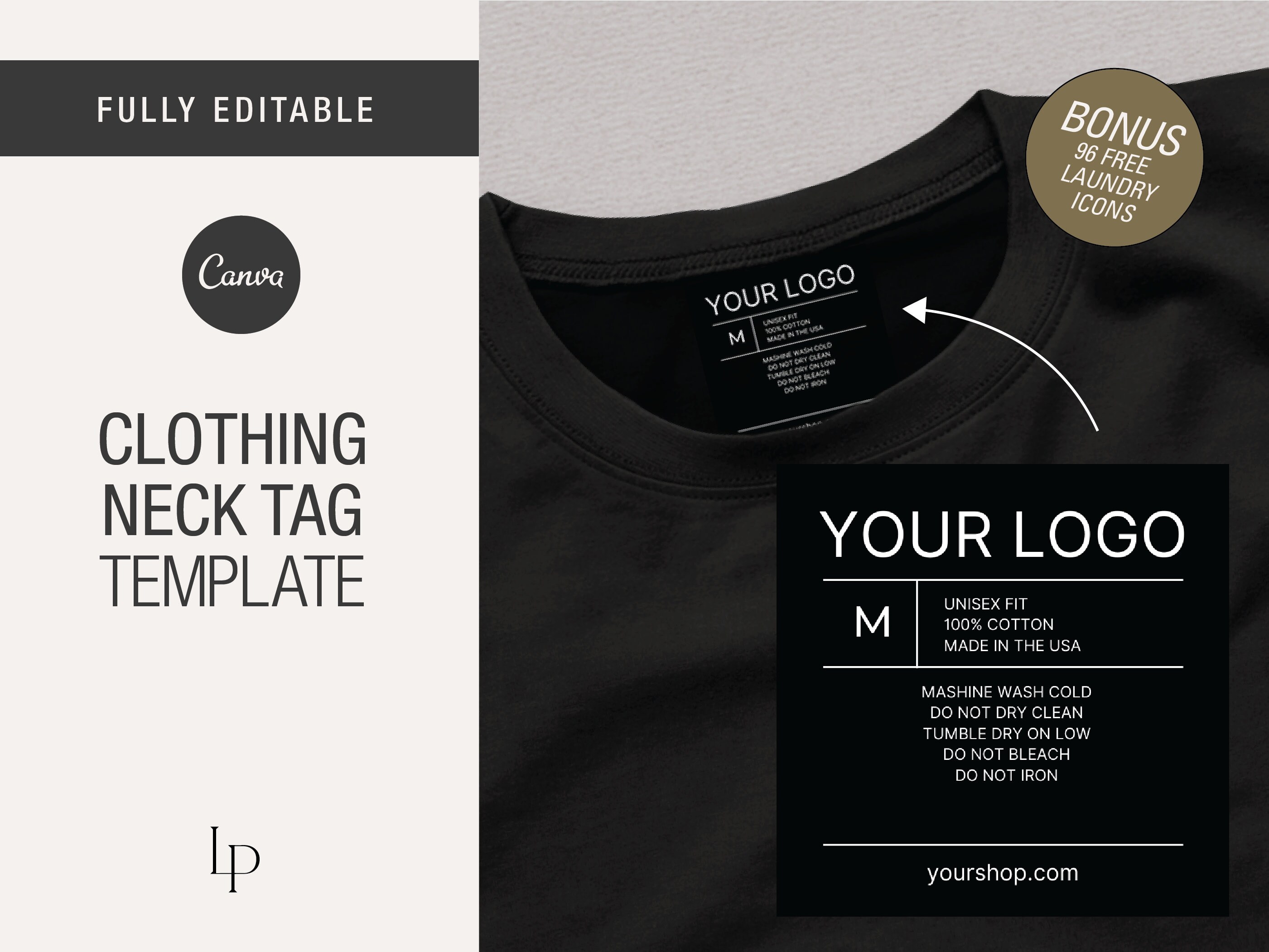 Custom Neck Label, Washing Instcruction, Editable Neck Label Template ...