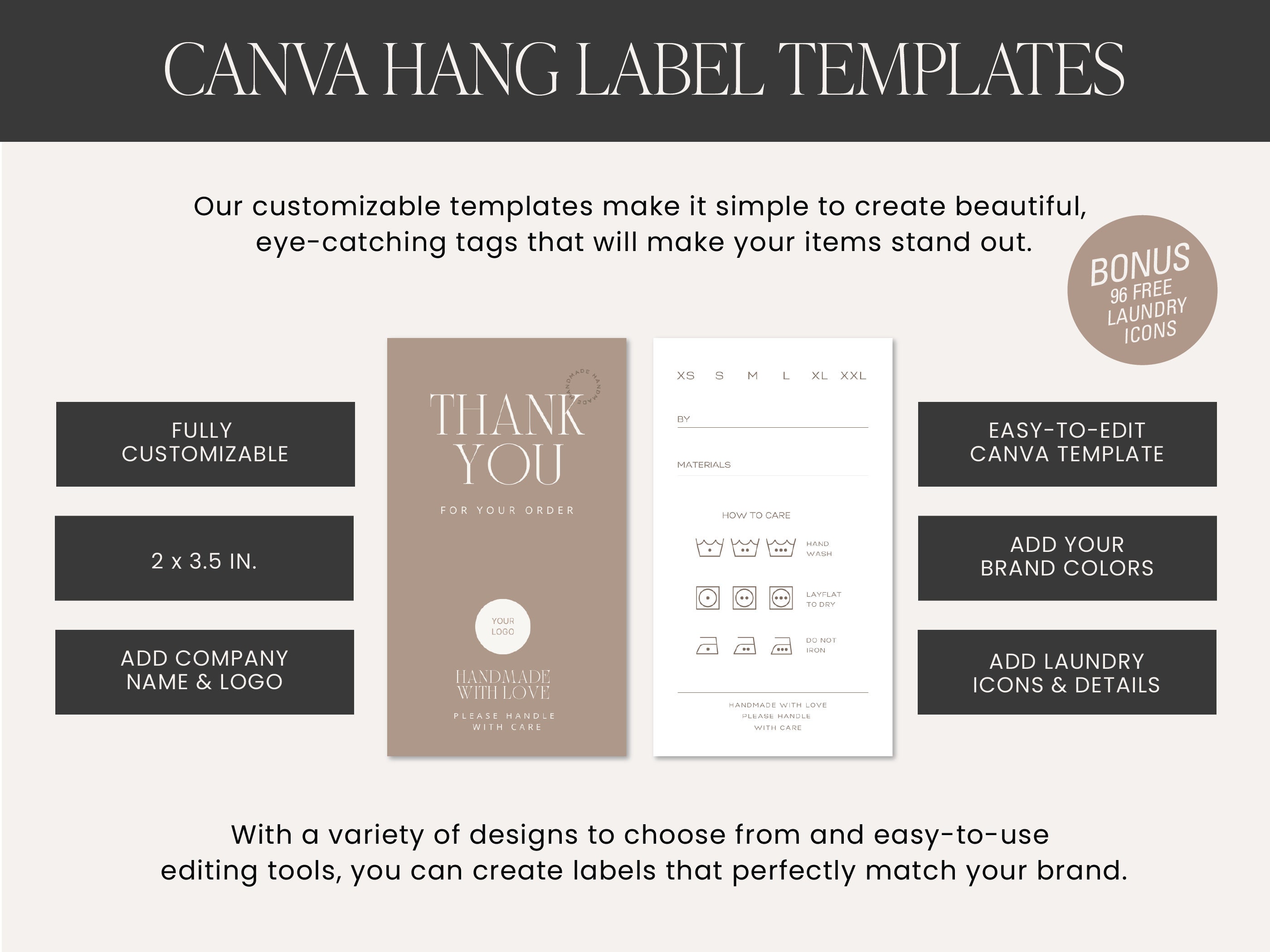 Custom Clothing Labels Canva Template, Editable Washing Instructions ...
