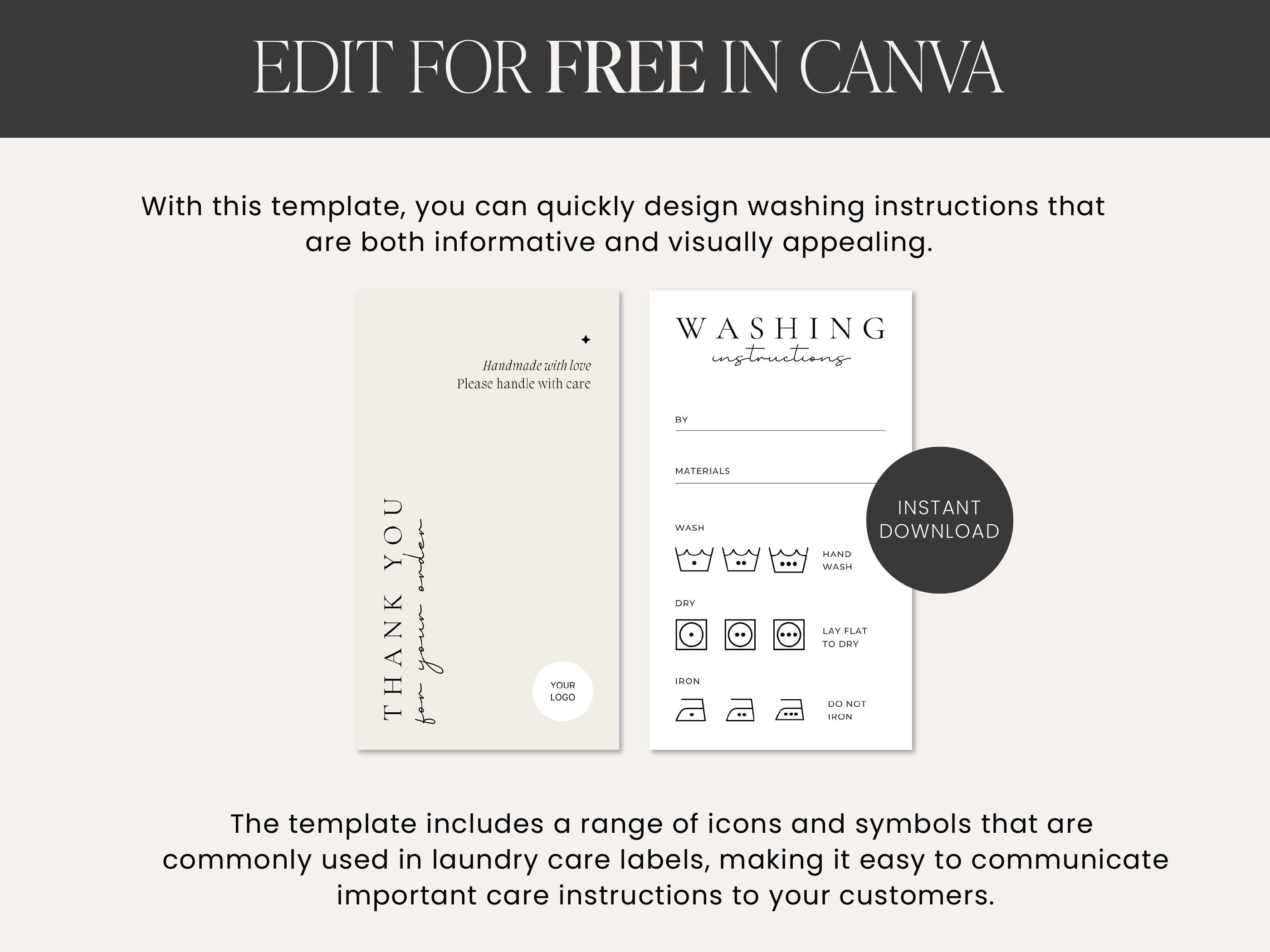 Custom Clothing Labels Canva Template, Editable Washing Instructions ...