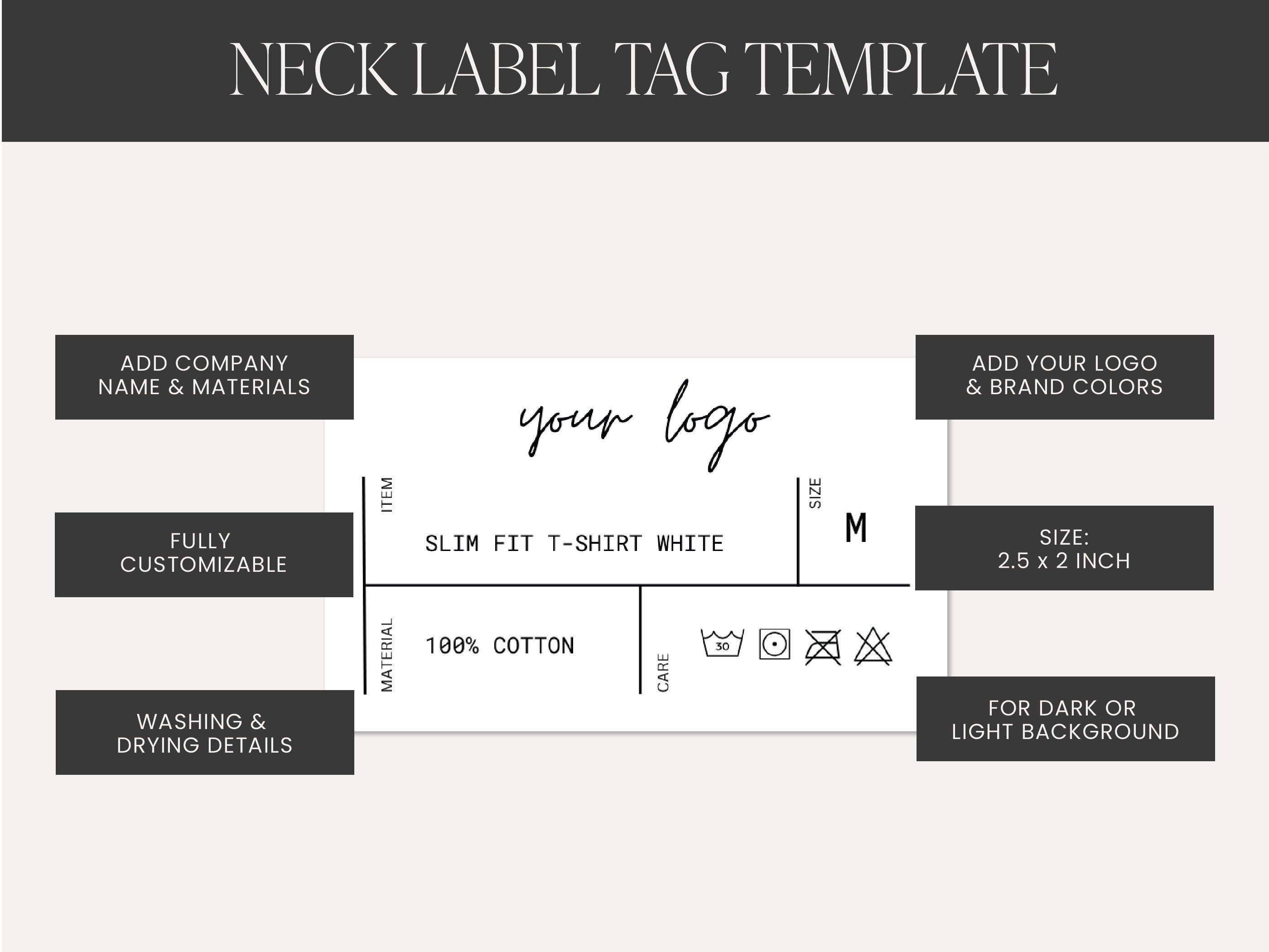 Editable Neck Tag Template, DIY Tshirt Neck Label Tags, Custom Clothing ...