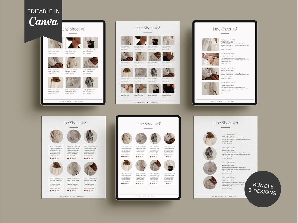 Printable Line Sheet Template, Wholesale Line Sheet, Wholesale ...