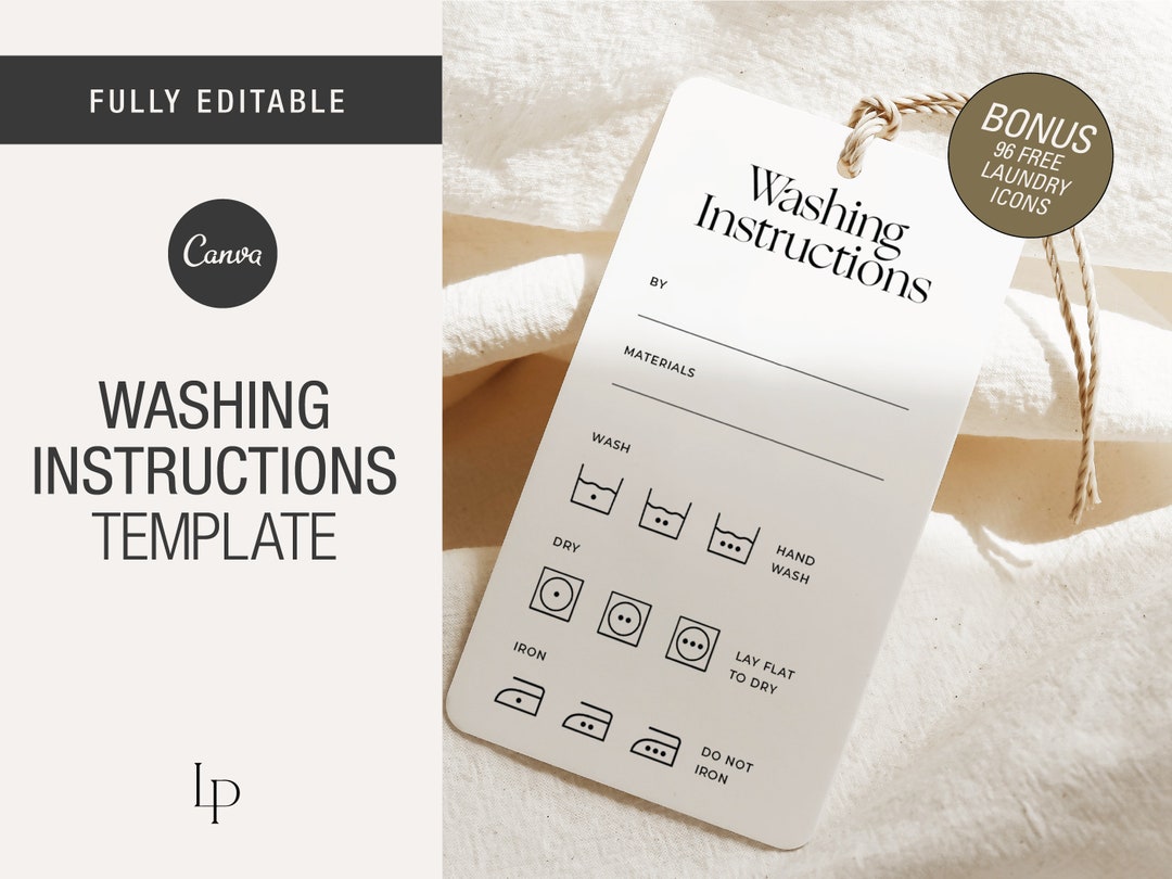 Editable Washing Instructions Card Template, Printable Clothing Care ...