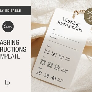 Editable Washing Instructions Card Template, Printable Clothing Care ...