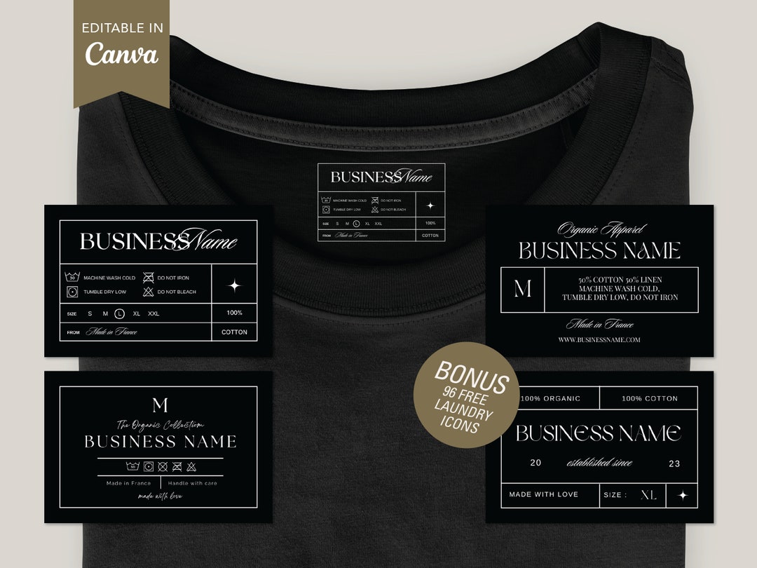 Custom Clothing Tags, Care Card Template Bundle, DIY Tshirt Neck Tags ...