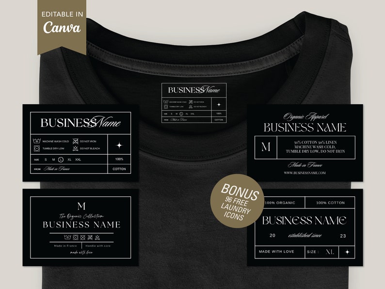 Custom Clothing Tags, Care Card Template Bundle, DIY Tshirt Neck Tags ...