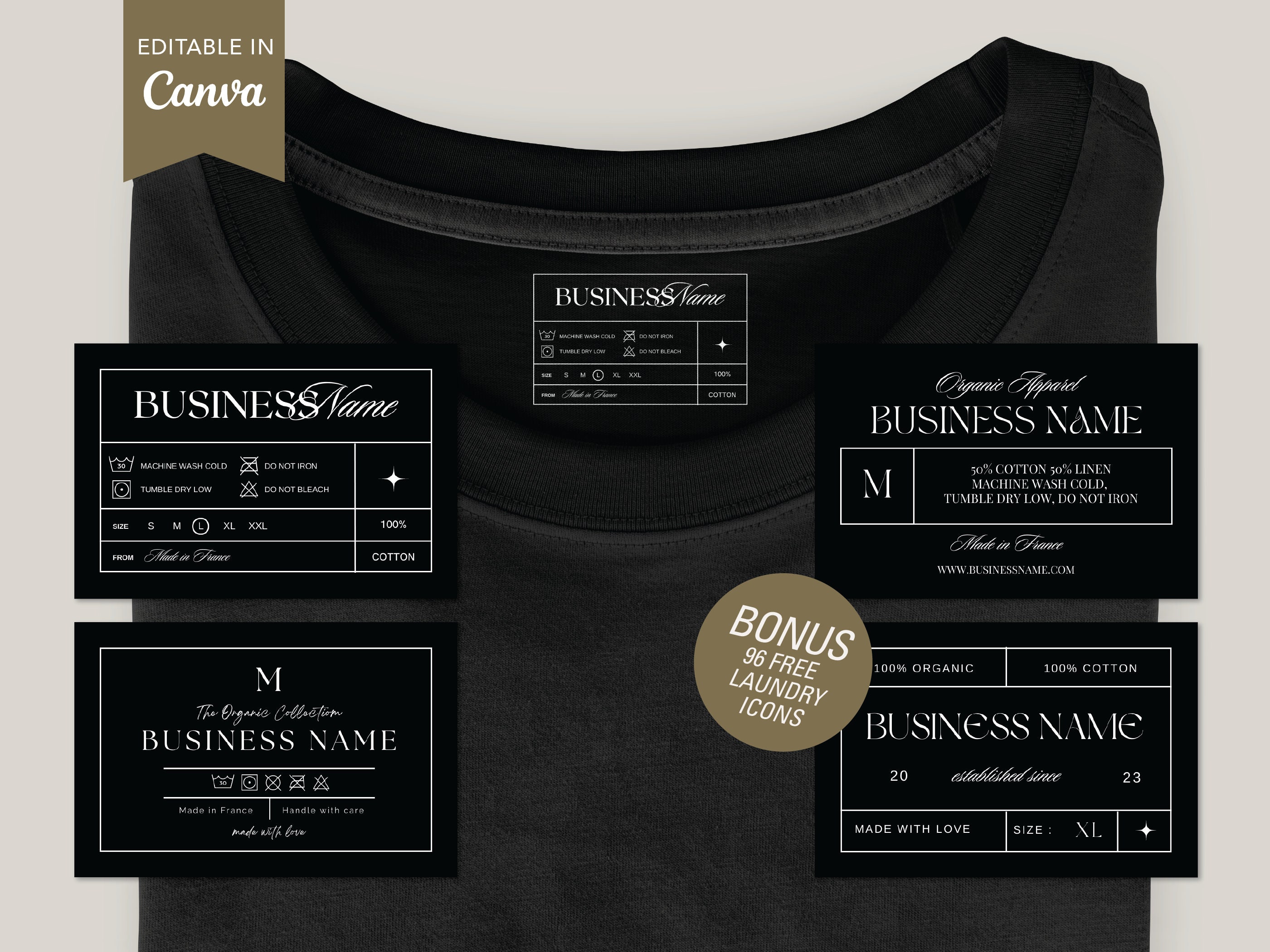 Custom Clothing Tags, Care Card Template Bundle, DIY Tshirt Neck Tags ...