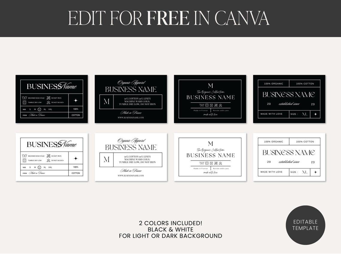 Custom Clothing Tags, Care Card Template Bundle, DIY Tshirt Neck Tags ...