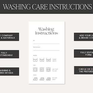 Editable Washing Instructions Card Template, Printable Clothing Care ...