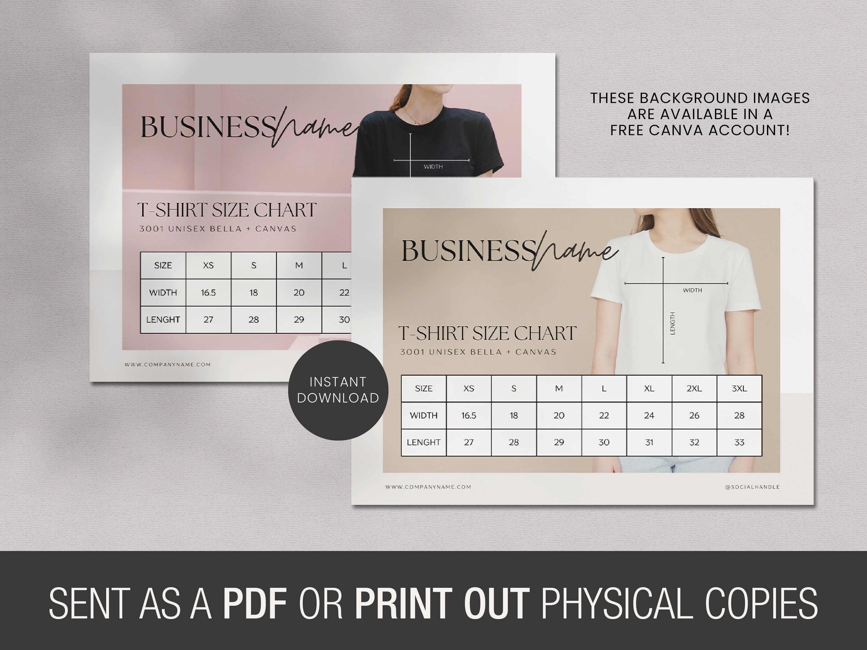 Bella Canvas 3001 Size Chart Template, 3001 Size Chart Canva, Size ...