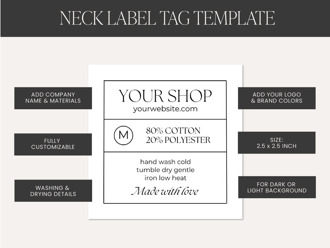 Editable Clothing Tag Template, T-shirt Neck Label Tag, Garment Care ...