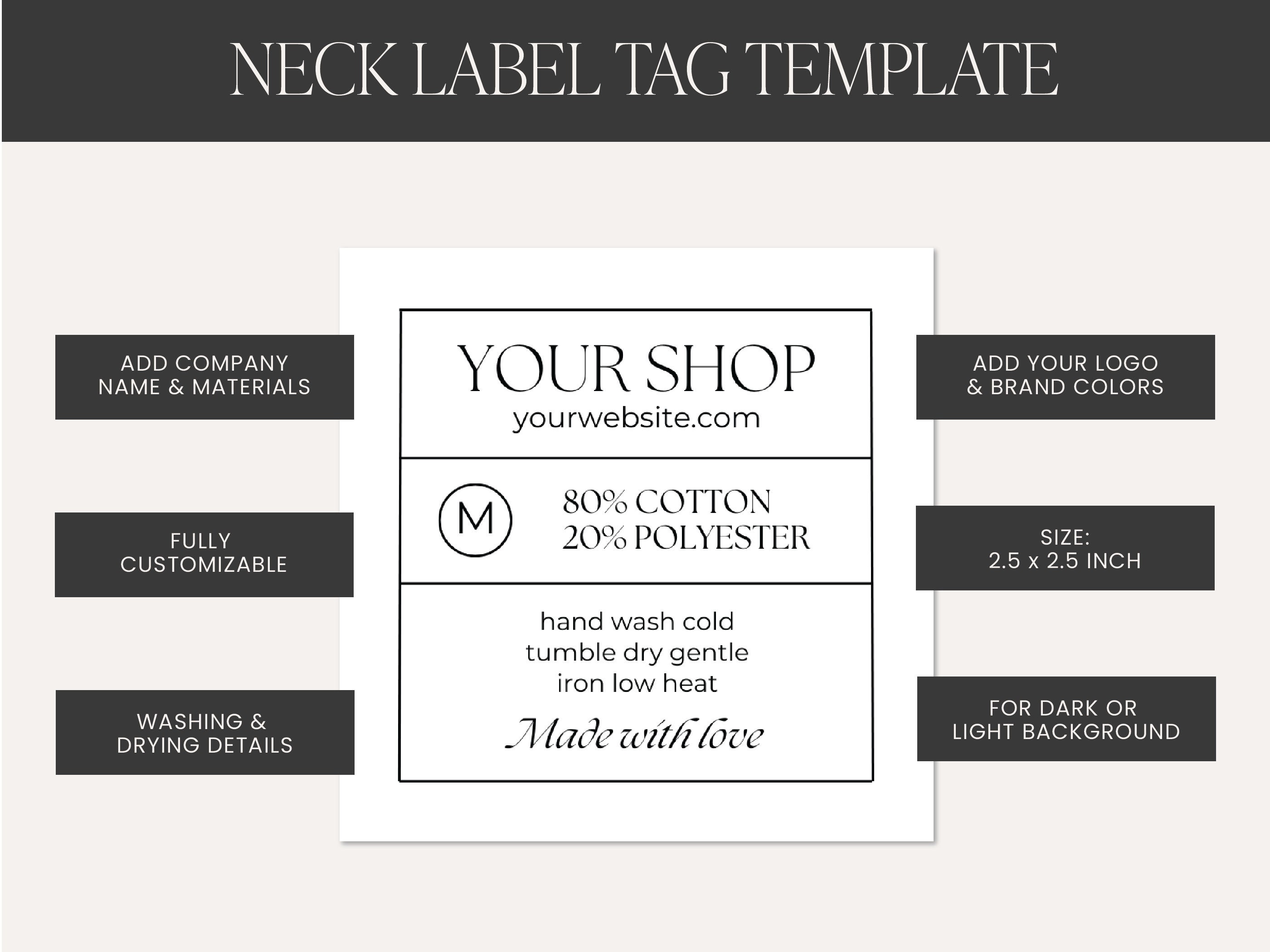 Editable Clothing Tag Template, T-shirt Neck Label Tag, Garment Care ...