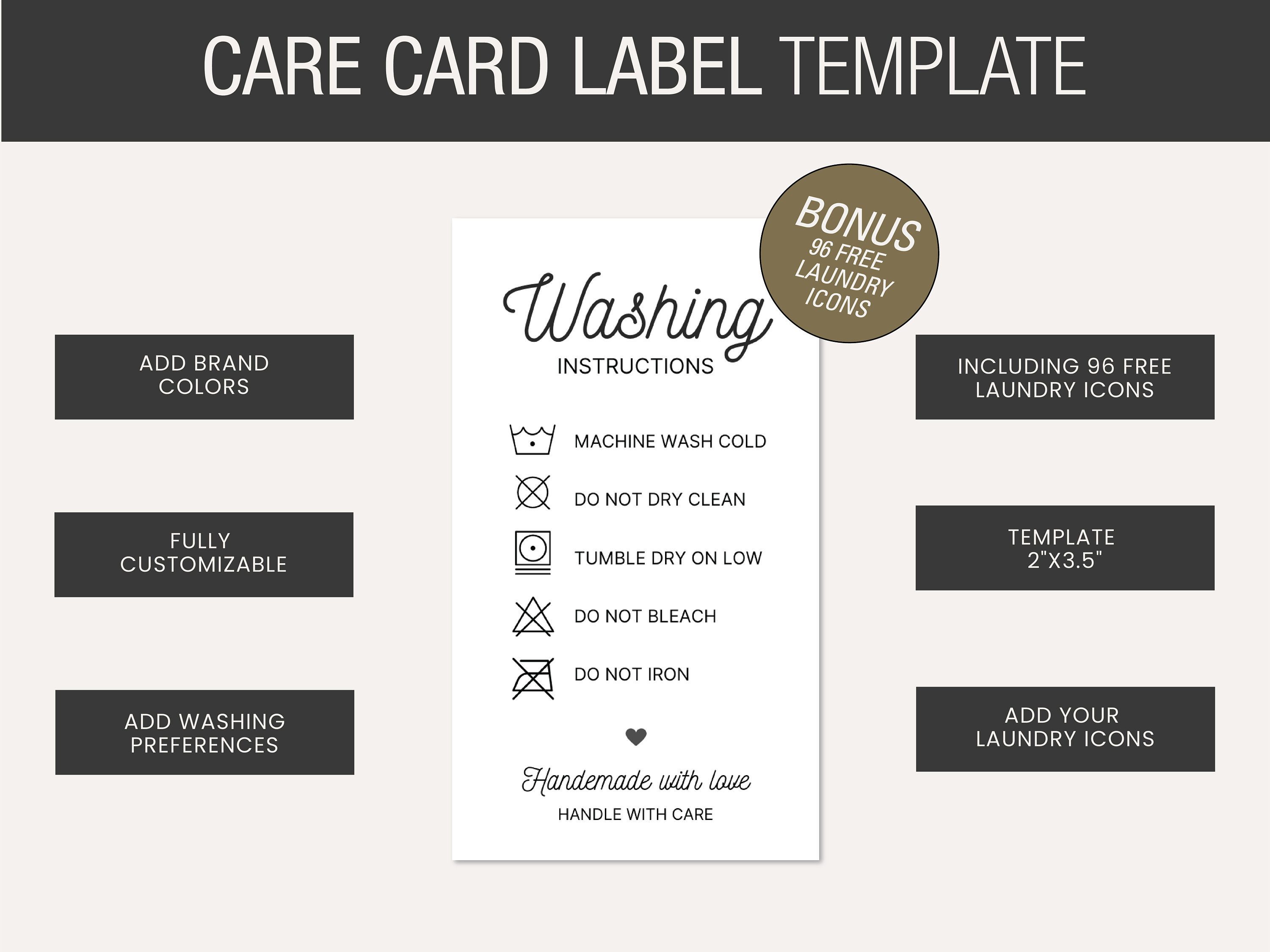 Clothing Care Card Template, Washing Instructions, Shirt Care Card ...