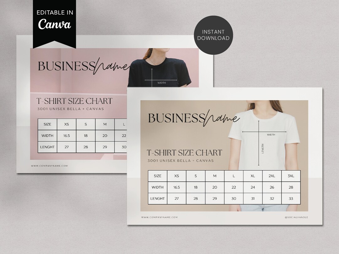 Custom Size Chart Template, Bella Canvas 3001, T-shirt Sizing Chart ...
