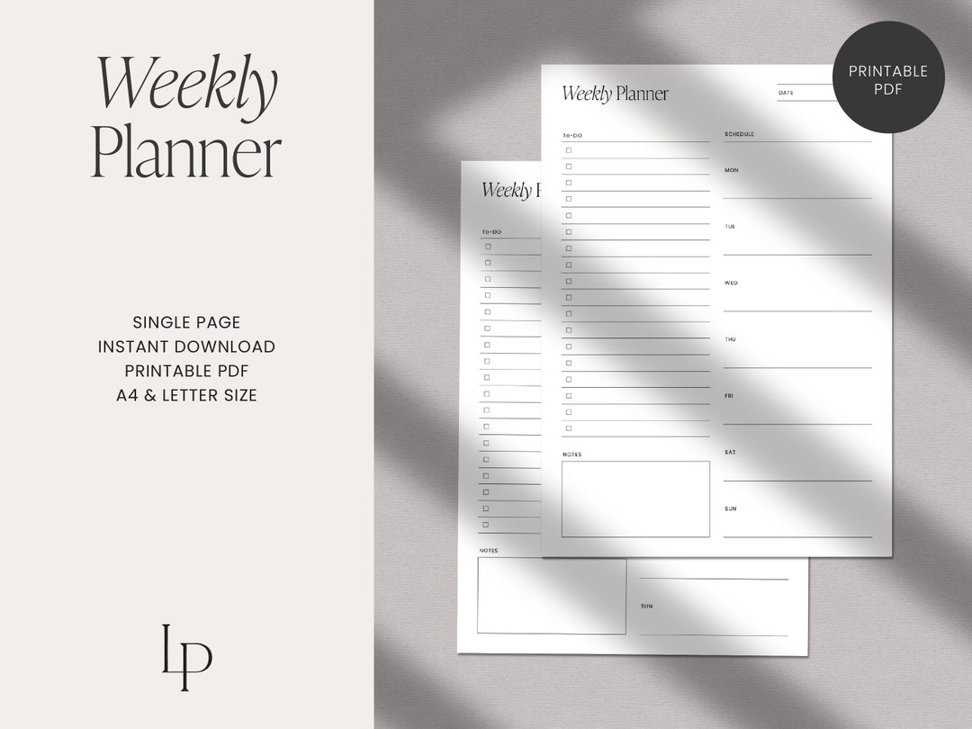 Weekly Planner Printable Minimalist Design Daily Journal - Etsy