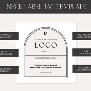 Neck Tag Canva Template, Size Label Template, Small Business Template ...