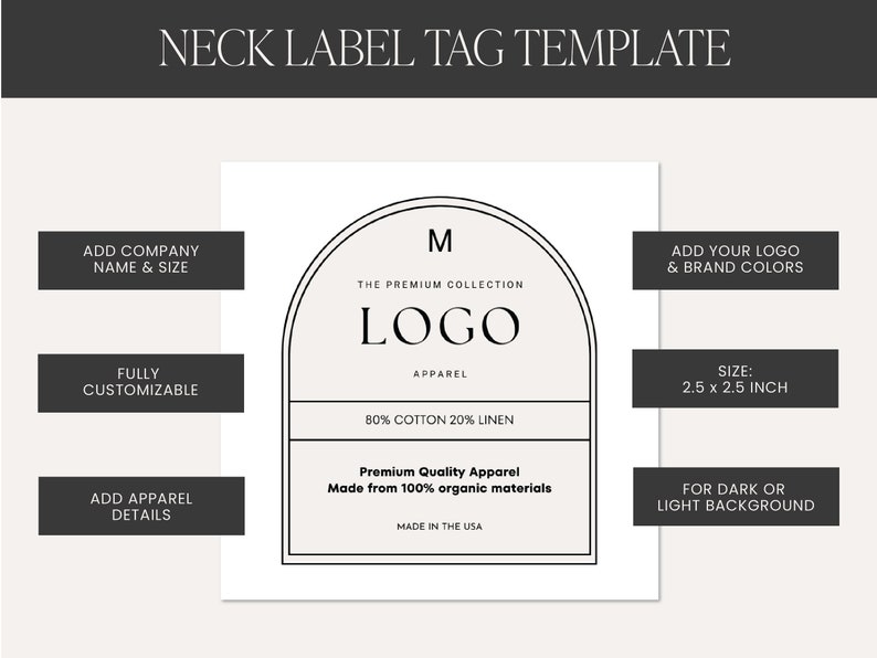 Neck Tag Canva Template, Size Label Template, Small Business Template ...