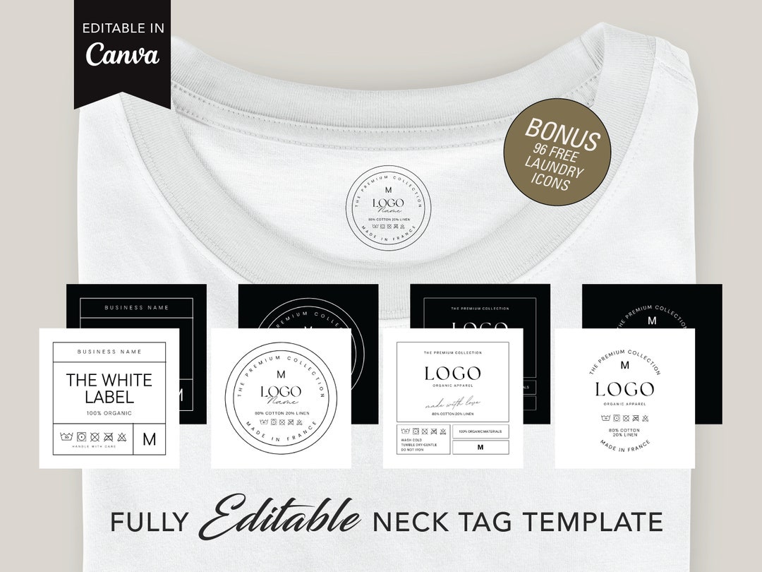 Custom Clothing Tag Template, Care Card Bundle, DIY Tshirt Neck Label ...