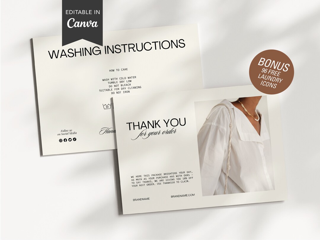 Clothing Care Card Template, Custom Thank You Card Canva, Washing ...