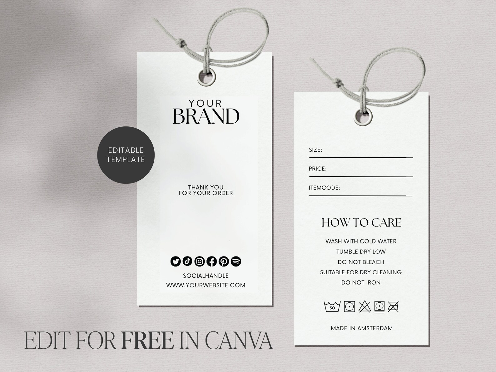 Editable Clothing Hang Tag Printable, Custom Clothing Tags, Hang Tag ...