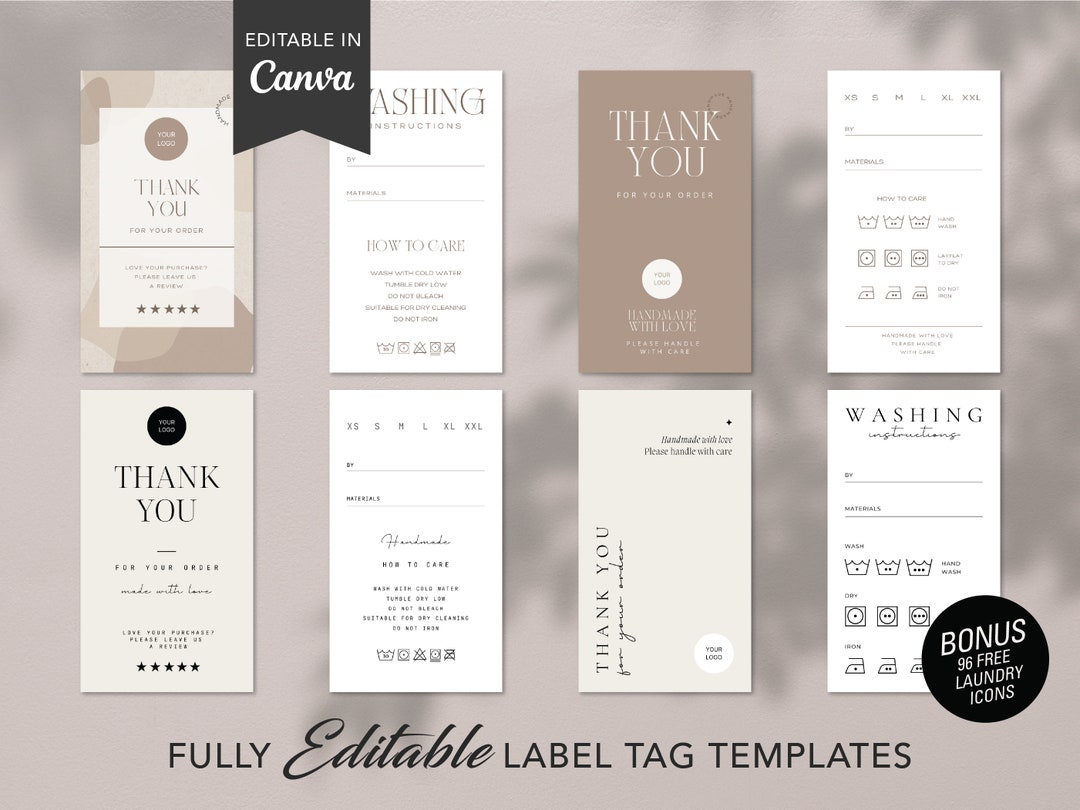 Custom Clothing Labels Canva Template, Editable Washing Instructions ...
