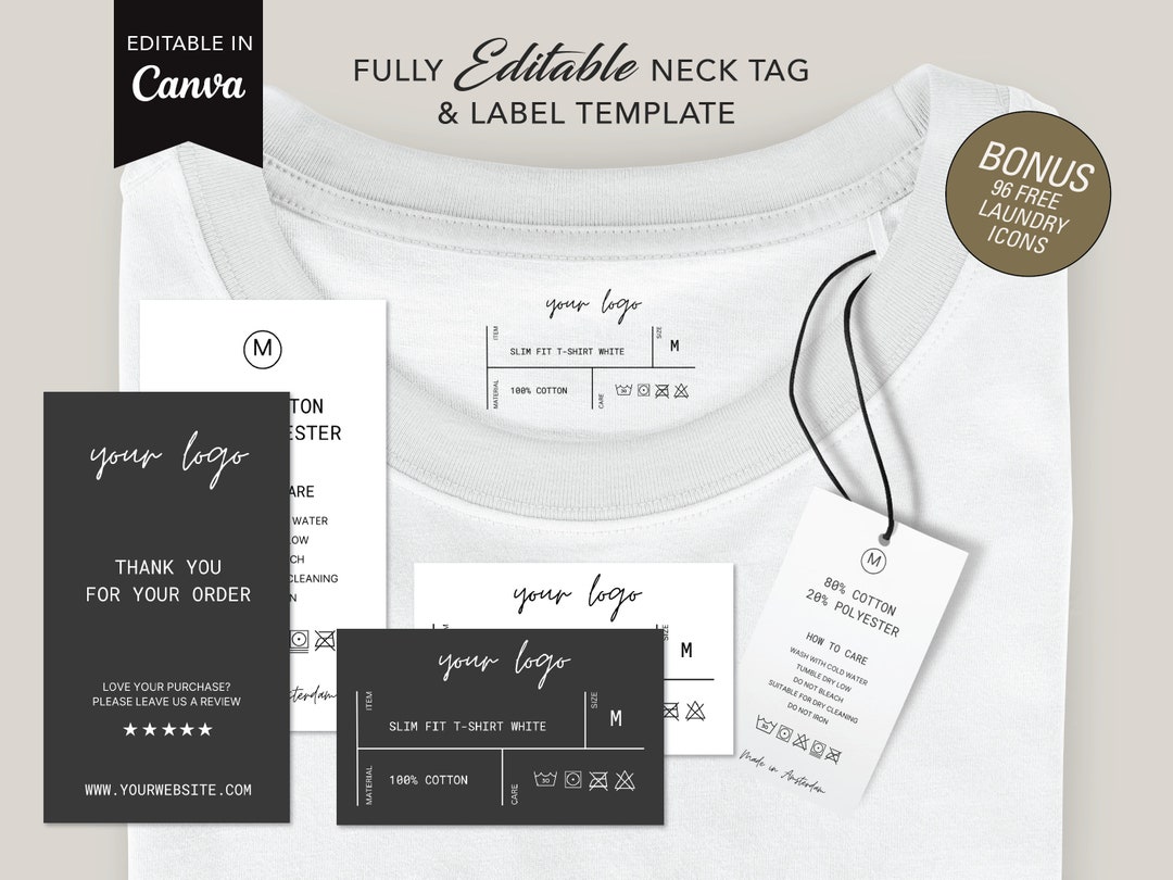 Custom Clothing Tags, Canva Neck Tag & Label Template, DIY Tshirt Neck ...