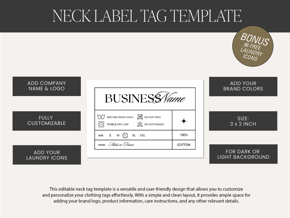 Custom Clothing Tags, Care Card Template Bundle, DIY Tshirt Neck Tags ...