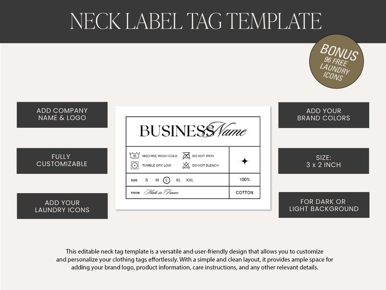 Custom Clothing Tags, Care Card Template Bundle, DIY Tshirt Neck Tags ...