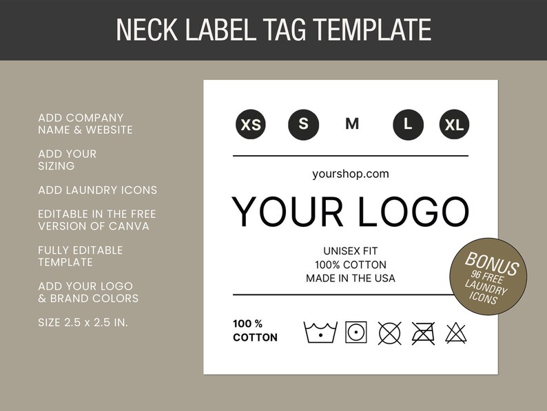 Custom Neck Label Template, DIY Tshirt Neck Label Tags, Custom Clothing ...