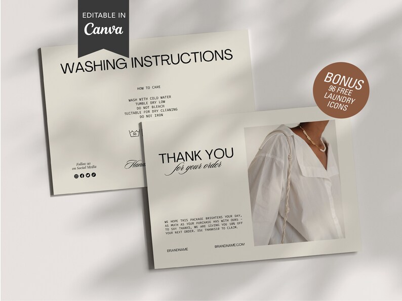 Clothing Care Card Template Custom Thank You Card Canva - Etsy