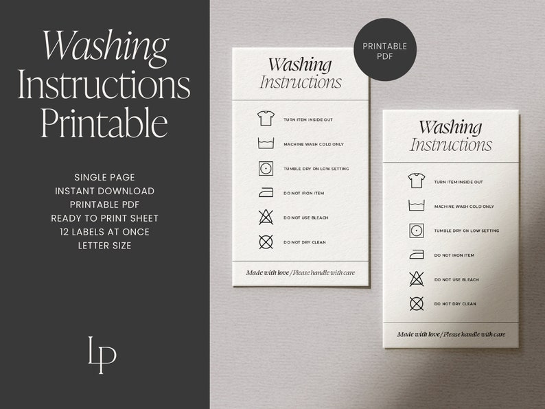 T Shirt Care Card Printable, Washing Instructions, T-shirt Packaging ...