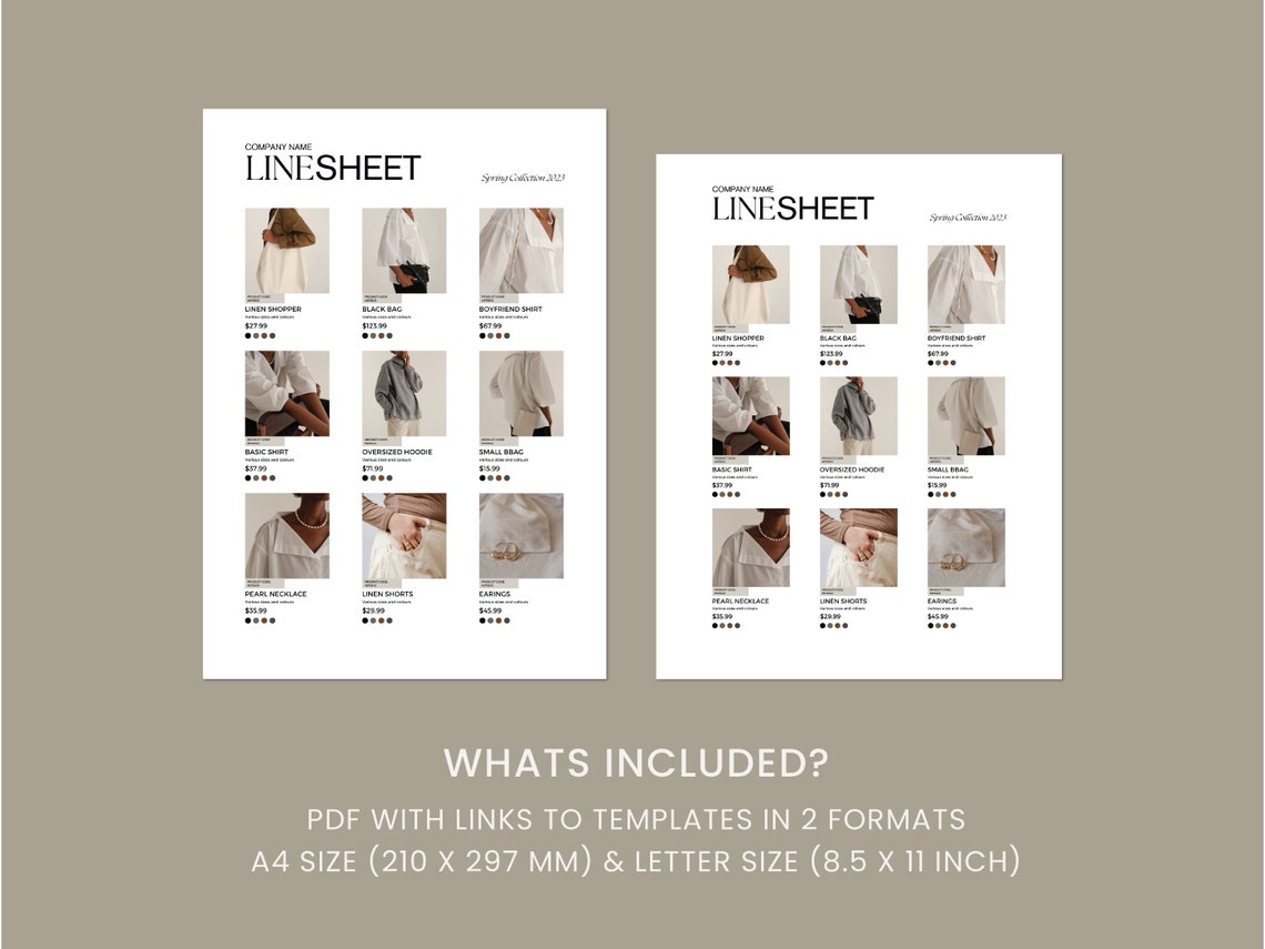 Line Sheet for Wholesale, Price List Template, Editable Template ...