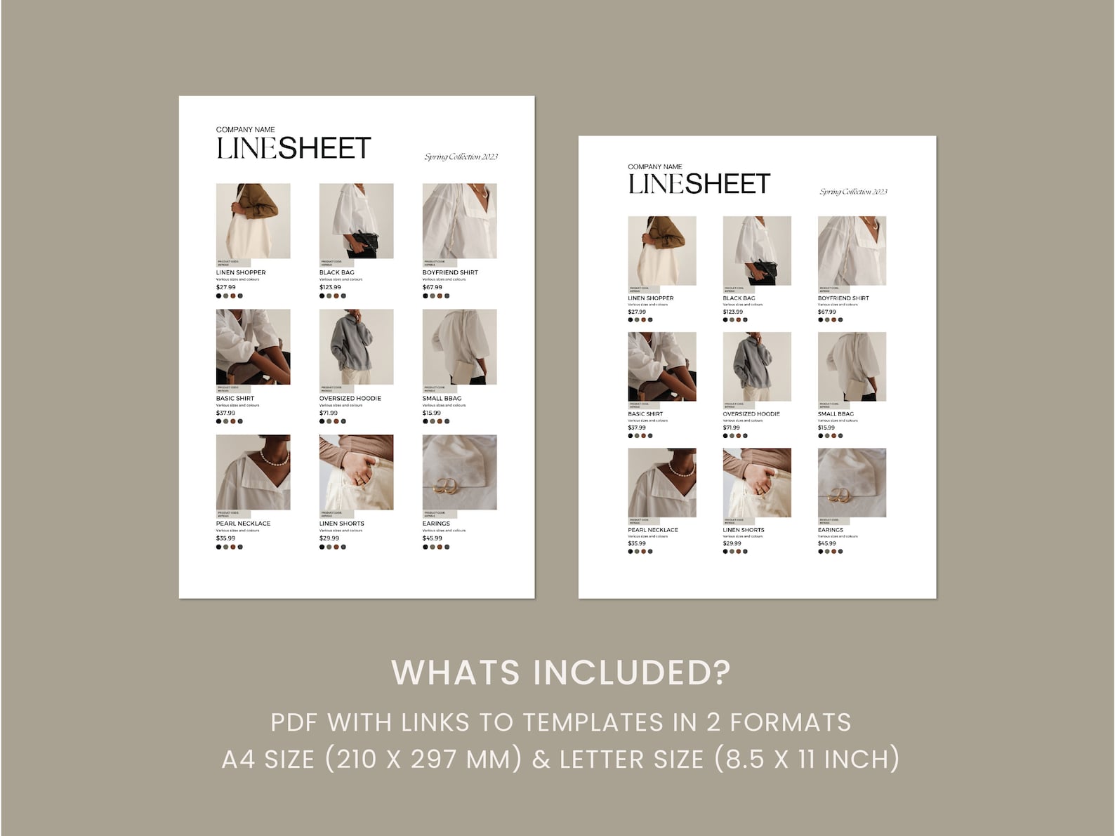 Line Sheet for Wholesale, Price List Template, Editable Template ...